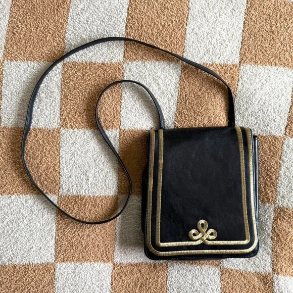 L. J. Simone | Bags | Lj Simone Black Gold Leather Crossbody Bag Purse ...